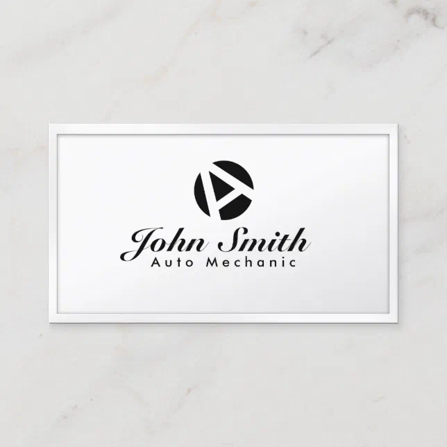 White Border Monogram Auto Mechanic Business Card | Zazzle