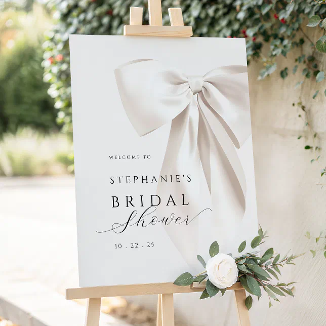 White Bow Bridal Shower Welcome Sign | Zazzle