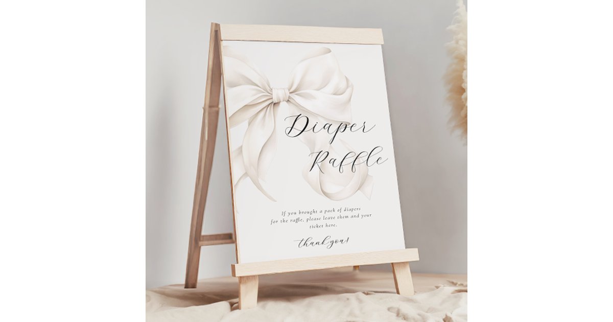 White Bow Diaper Raffle Table Sign | Zazzle
