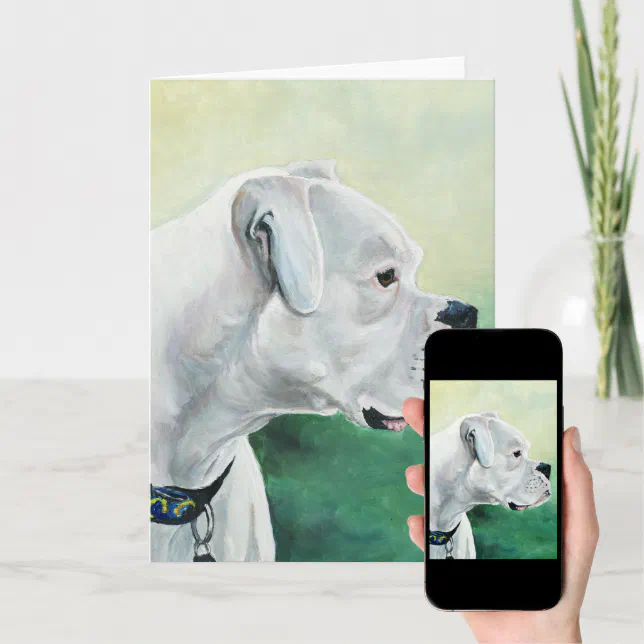 White Boxer Dog Art Greeting Card | Zazzle