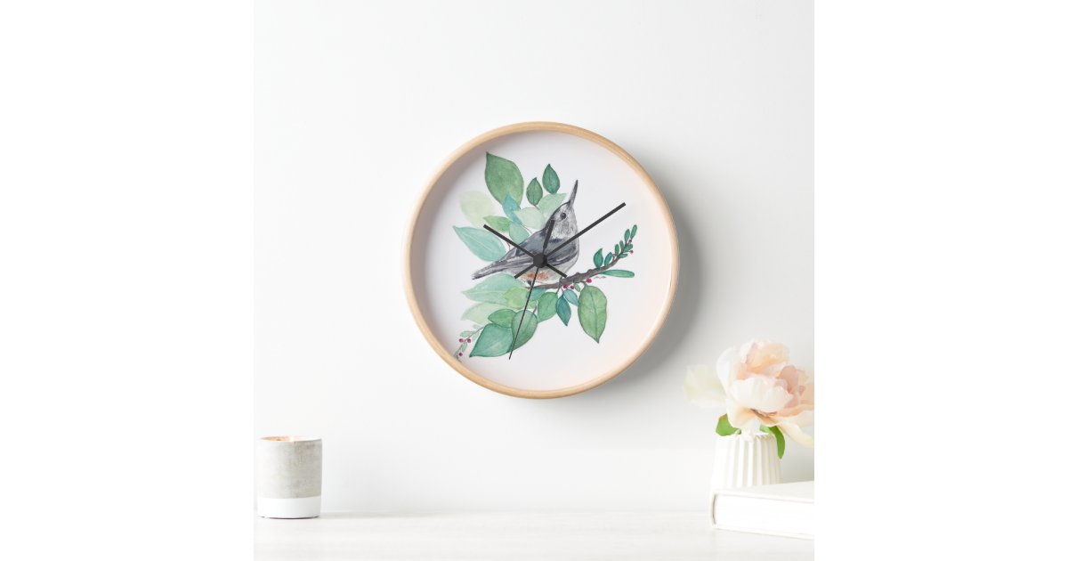 White Breasted Nuthatch Bird Home Décor Wall Clock | Zazzle