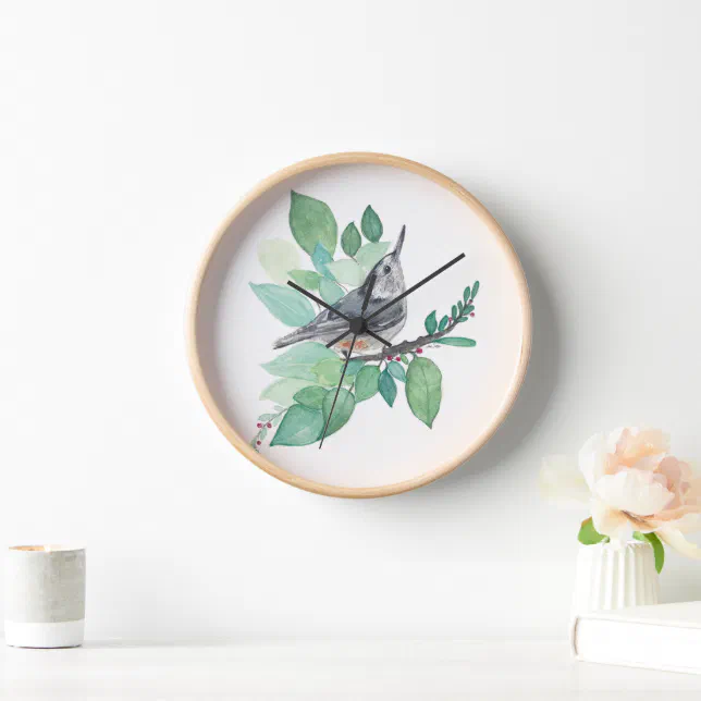 White Breasted Nuthatch Bird Home Décor Wall Clock | Zazzle