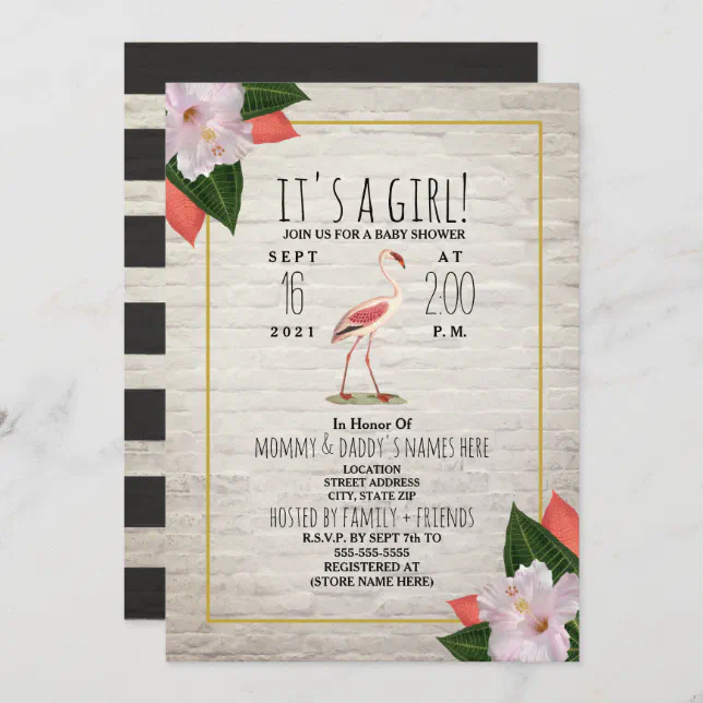 White Brick Flamingo Tropical Boho Baby Shower Invitation | Zazzle White Brick Flamingo Tropical Boho Baby Shower Invitation | Zazzle