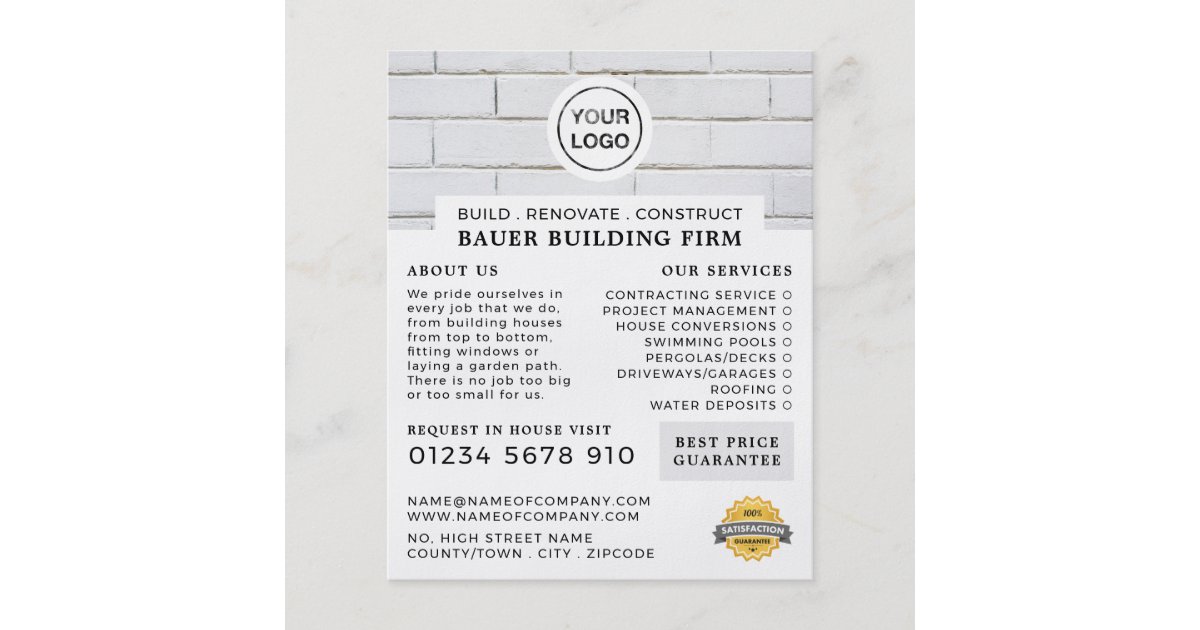 White Brick Wall, Building Firm, Builders Advert Flyer | Zazzle.com