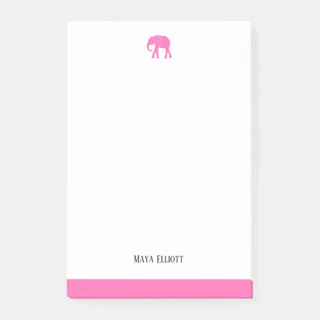 White & Bright Pink Elephant & Border, Name Post-it Notes | Zazzle