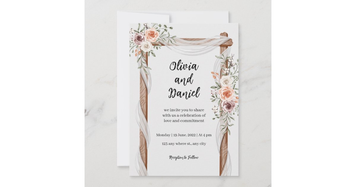 White Brown Rustic Floral Wedding Invitation | Zazzle