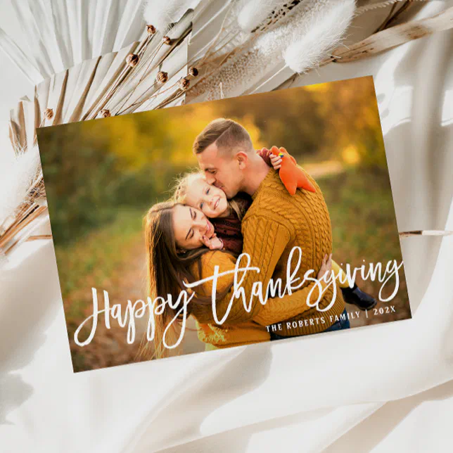 White brush hand written script thanksgiving holiday card | Zazzle