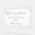 White Brush Stroke Modern Script Birthday Welcome Acrylic Sign | Zazzle