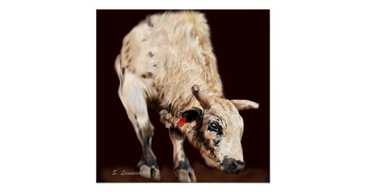 White Bucking Rodeo Bull Poster | Zazzle