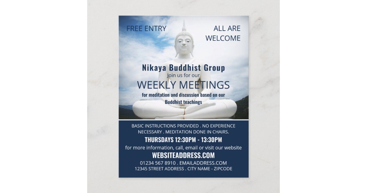 White Buddha Statue, Buddhism, Buddhist Advert Flyer | Zazzle