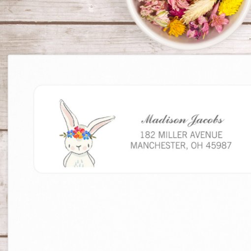 White Bunny Watercolor Flower Crown Address Labels | Zazzle