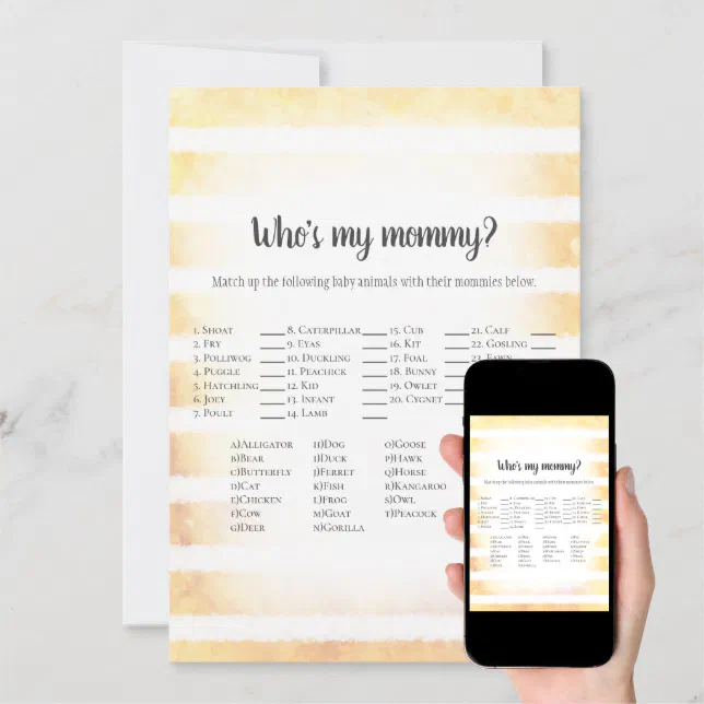 White Bunny Yellow Who's My Mommy Baby Shower Game Invitation | Zazzle