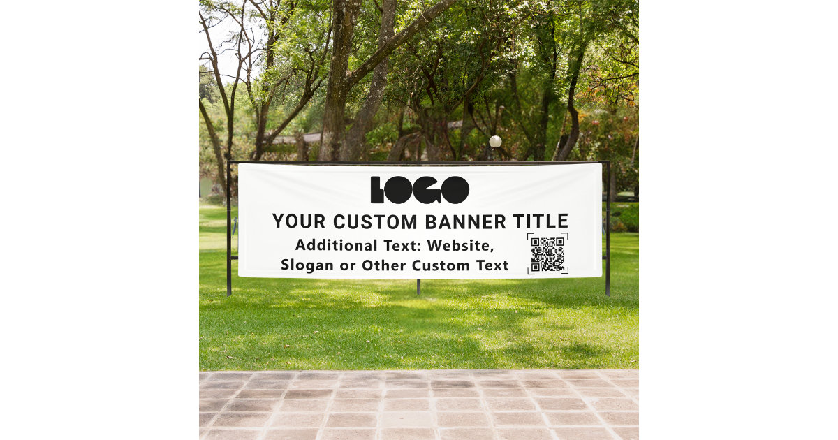 White Business Logo Company QR code Outdoor 2,5x8 Banner | Zazzle