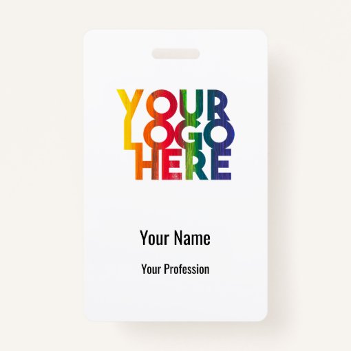 White Business Logo Custom Employee Barcode Name Badge | Zazzle