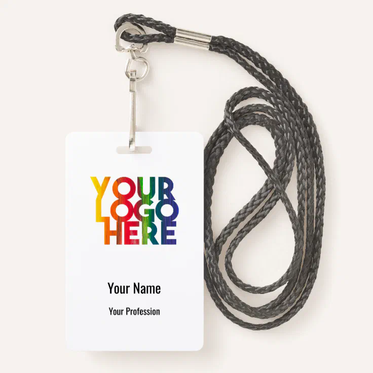 White Business Logo Custom Employee Barcode Name Badge | Zazzle