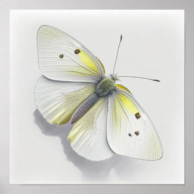 White Cabbage Butterfly Art Print Poster | Zazzle