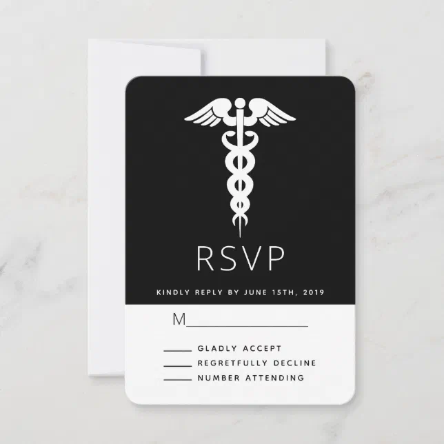 White Caduceus Medical Symbol Graduation RSVP Card | Zazzle