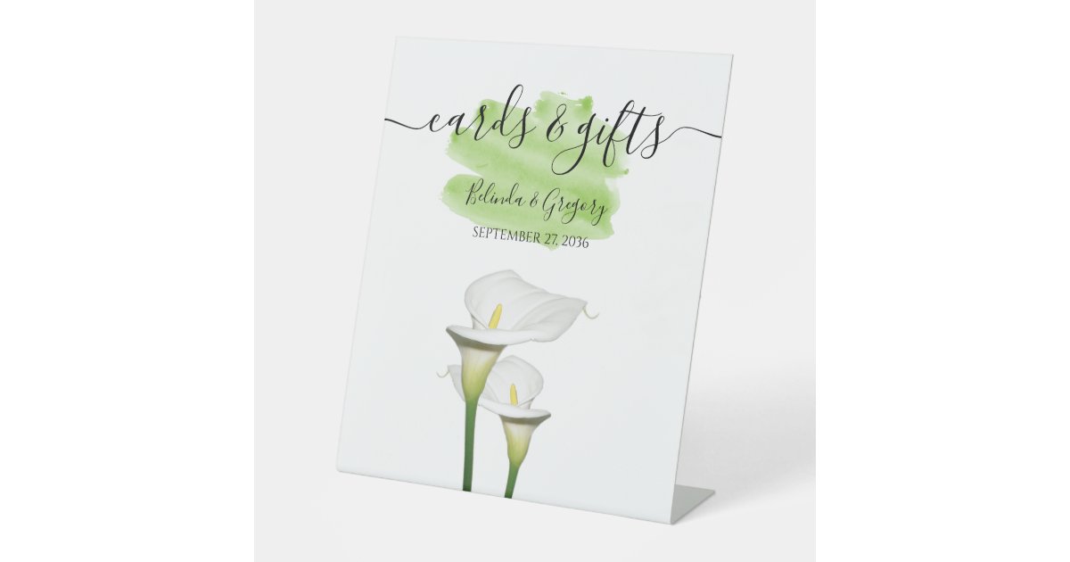 White Calla Lilies Watercolor Wedding Cards Gifts Pedestal Sign | Zazzle