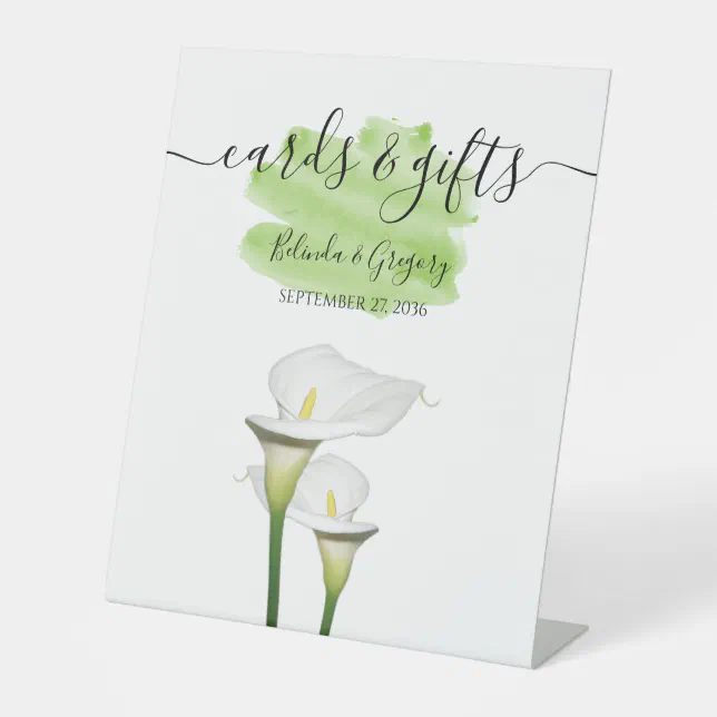 White Calla Lilies Watercolor Wedding Cards Gifts Pedestal Sign | Zazzle
