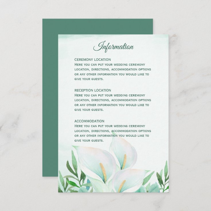 White Calla Lily Monogram Wedding Reception Cards | Zazzle