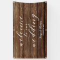 White Calligraphy Rustic Barn Wood Welcome Wedding Banner | Zazzle