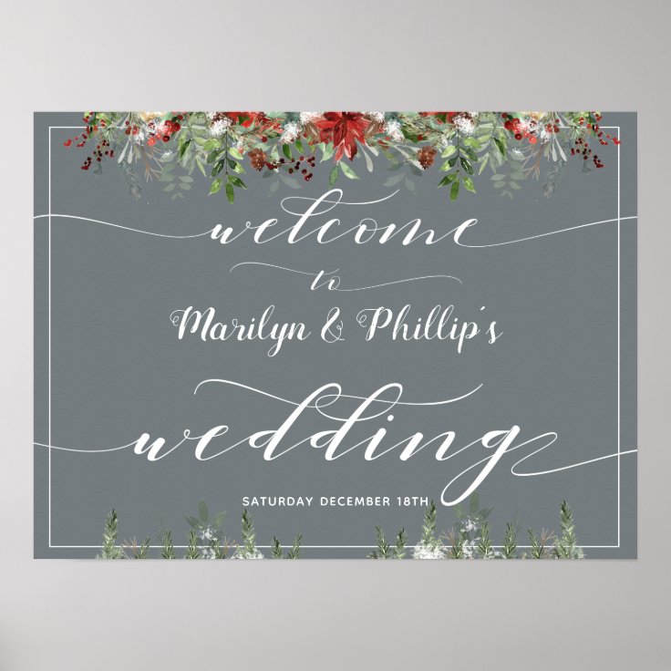 White Calligraphy Welcome Wedding Holiday Poster | Zazzle