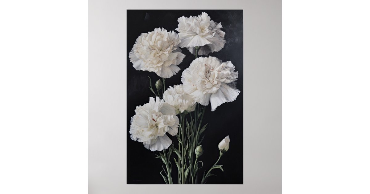 White Carnations Flower Art Print Poster | Zazzle