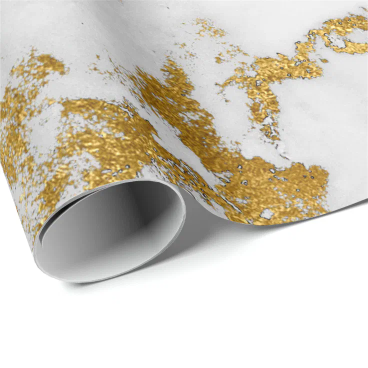 White Carrara Marble Gray Gold Glam Stone Wrapping Paper | Zazzle