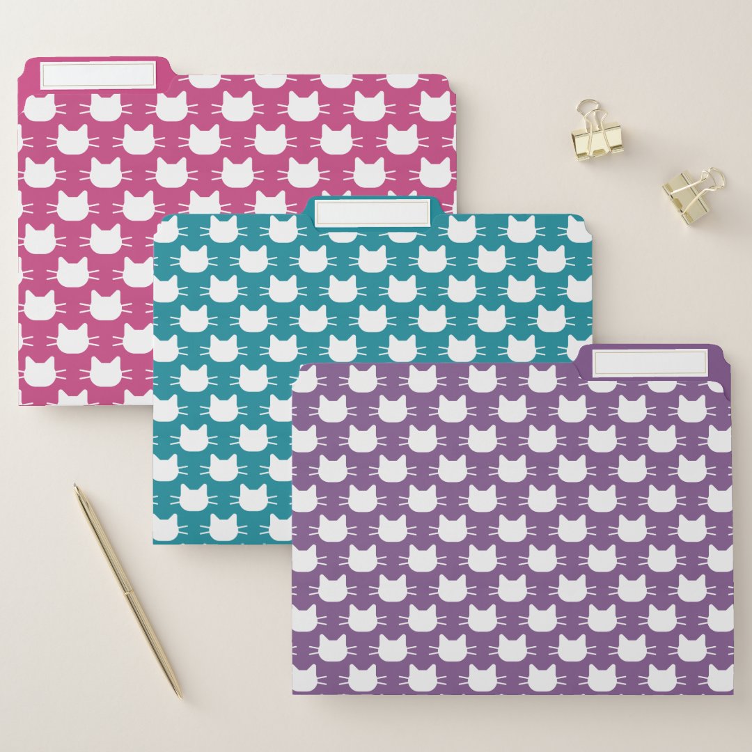 White Cat Heads Design File Folders Set | Zazzle