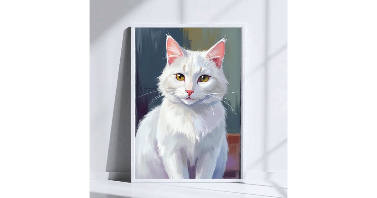 White Cat | Watercolor Cat Pet Painting Poster | Zazzle