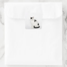 White cat with black spots square sticker | Zazzle