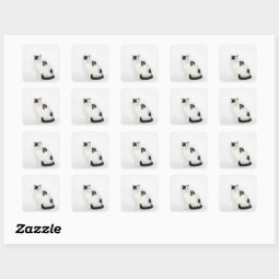 White cat with black spots square sticker | Zazzle
