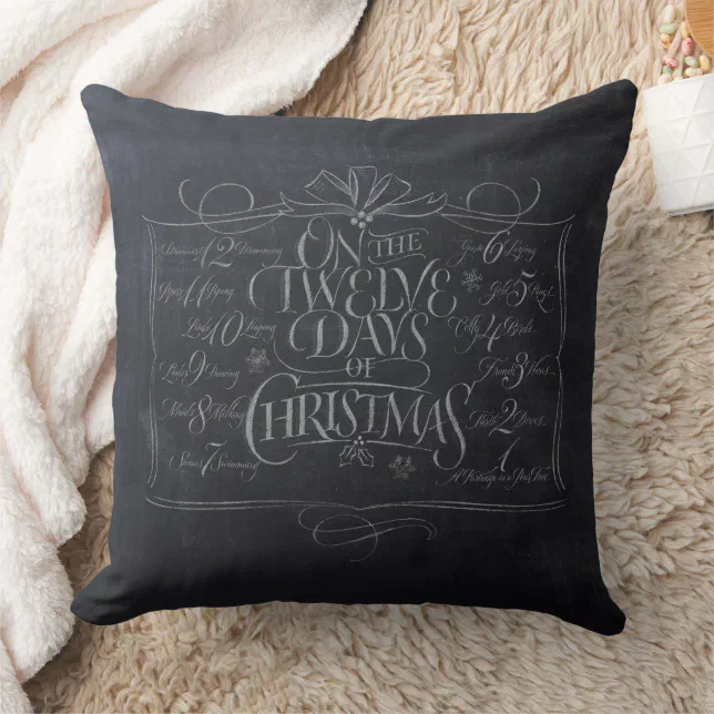 White Chalk 12 Days of Christmas Chalkboard Throw Pillow | Zazzle