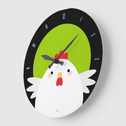 White Chicken on Green Wall Clock | Zazzle