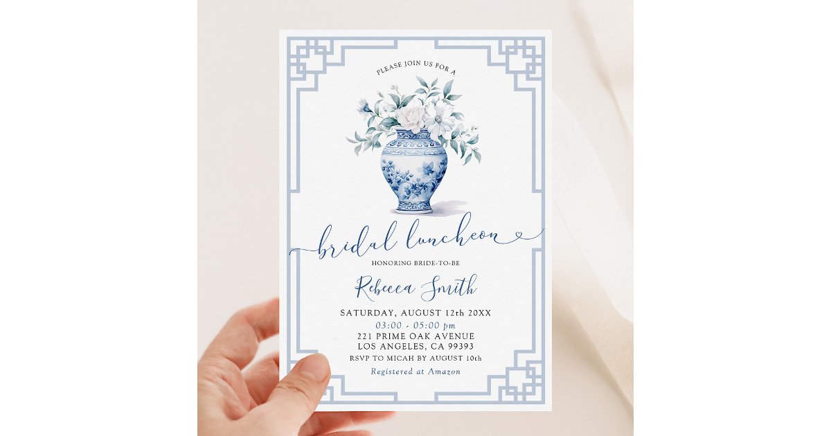 White Chinoiserie Ginger Jar Bridal Luncheon Invitation | Zazzle