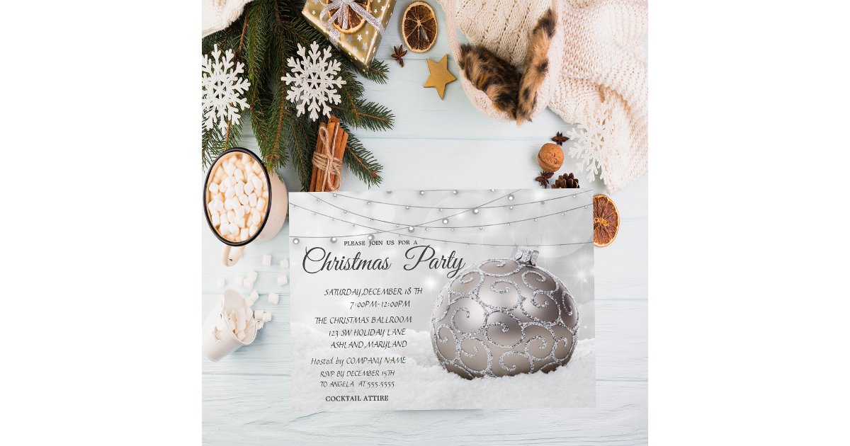 White Christmas Ball Company Christmas Party Invitation | Zazzle