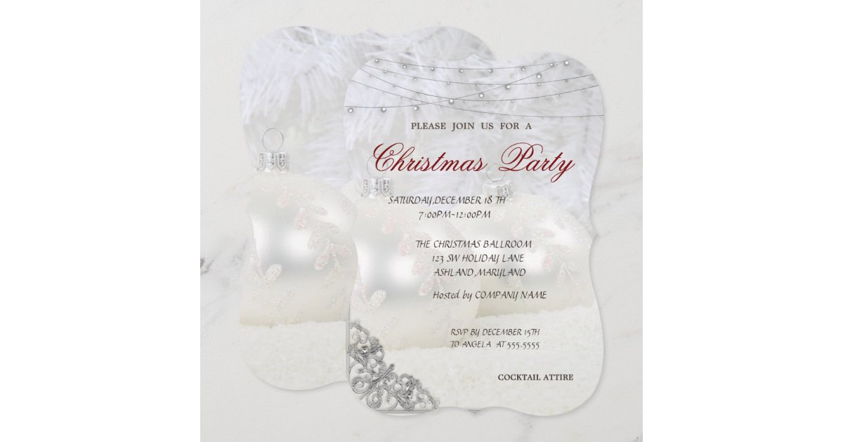 White Christmas Balls Company Christmas Party Invitation | Zazzle