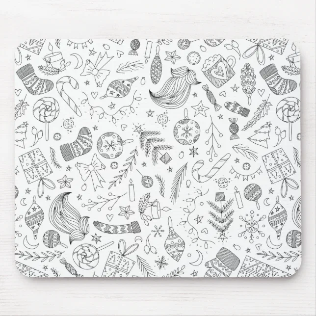 White Christmas Doodles Mouse Pad | Zazzle