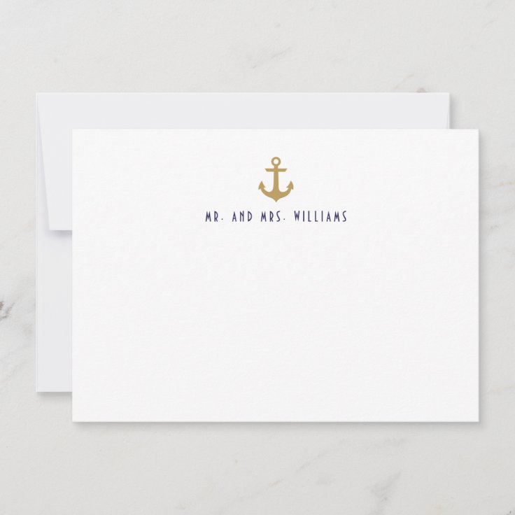 White Clean Nautical Anchor Custom Stationery Note Card | Zazzle
