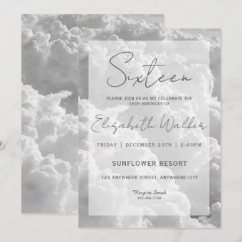 White Clouds Sweet Sixteen Birthday Party Invitation | Zazzle