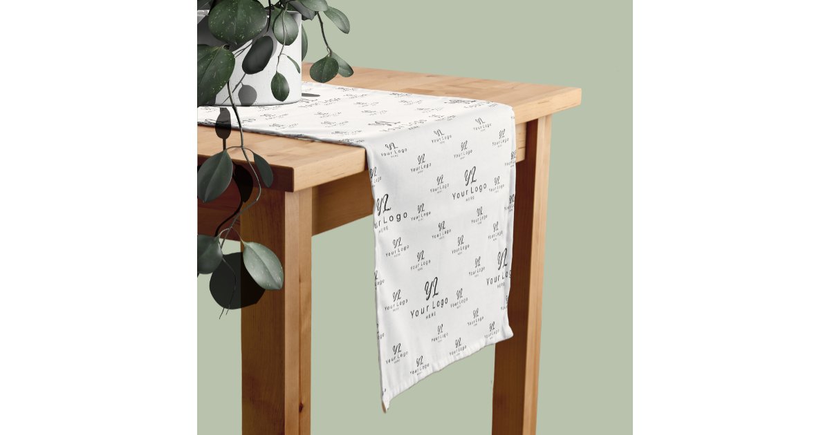 White Company Logo pattern, Business Trade Show Short Table Runner | Zazzle