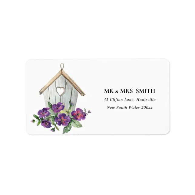 WHITE COUNTRY RUSTIC FLORAL BIRD HOUSE ADDRESS LABEL | Zazzle
