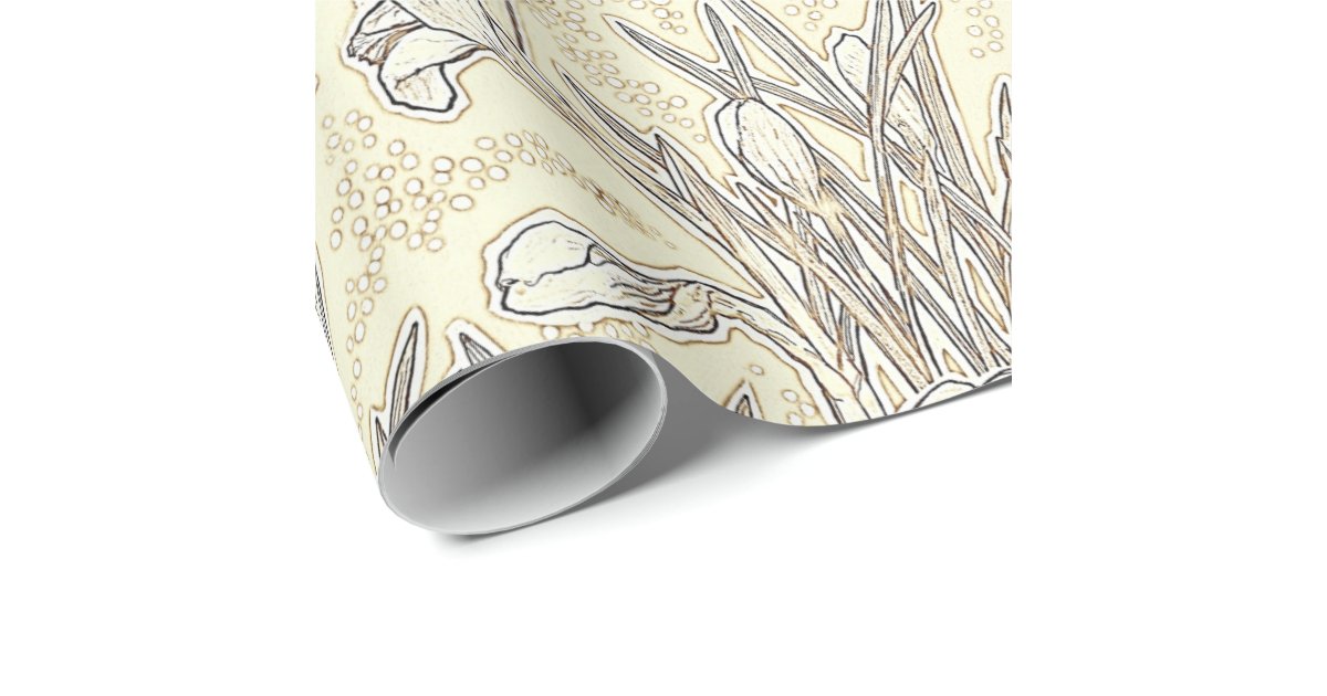 White Crocuses Garden Flowers Floral Pattern Cream Wrapping Paper | Zazzle
