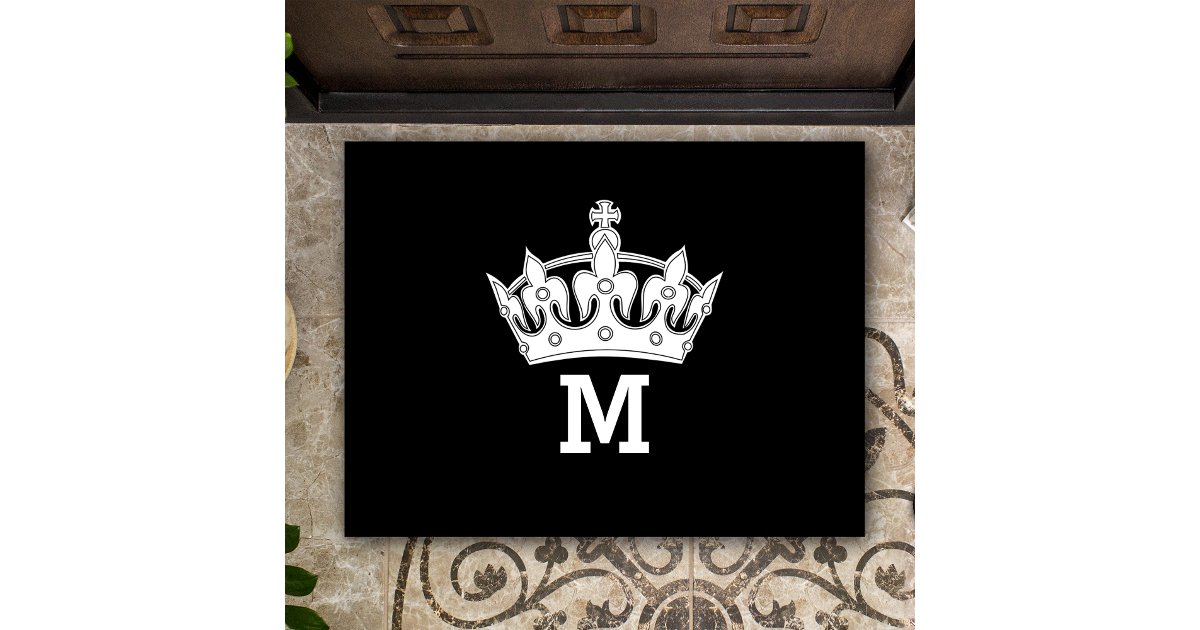 White Crown Monogram Personalized Doormat | Zazzle