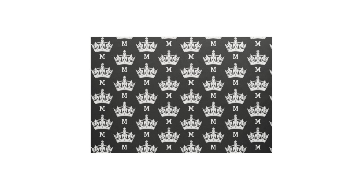 White Crown Monogram Personalized Fabric | Zazzle