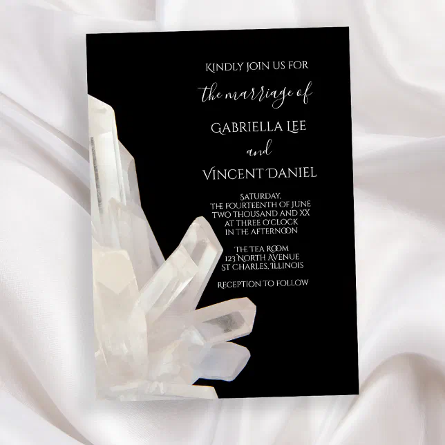 White Crystals on Black Wedding Invitation | Zazzle