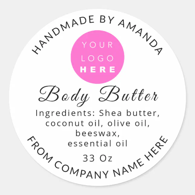 White Custom Logo Name Body Butter Cosmetics Classic Round Sticker | Zazzle