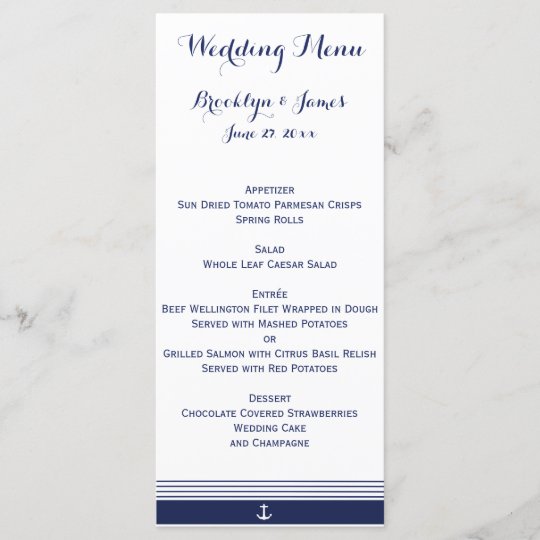 White Custom Nautical Wedding Menu Cards | Zazzle.com