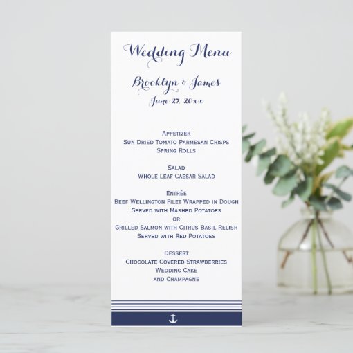 White Custom Nautical Wedding Menu Cards | Zazzle