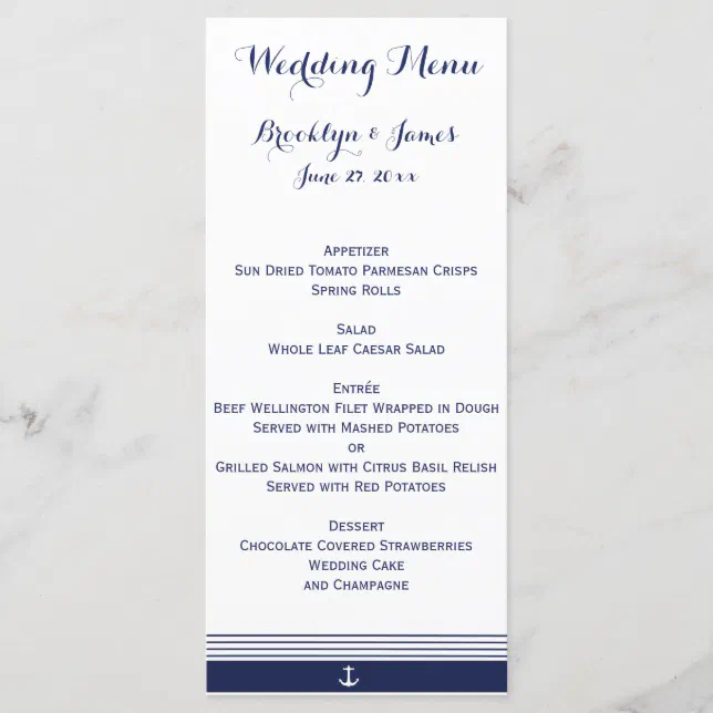 White Custom Nautical Wedding Menu Cards | Zazzle